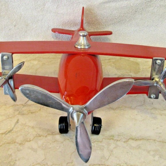 Accents | Vintage Red Metal Prop Biplane With Moving Propellers And ...